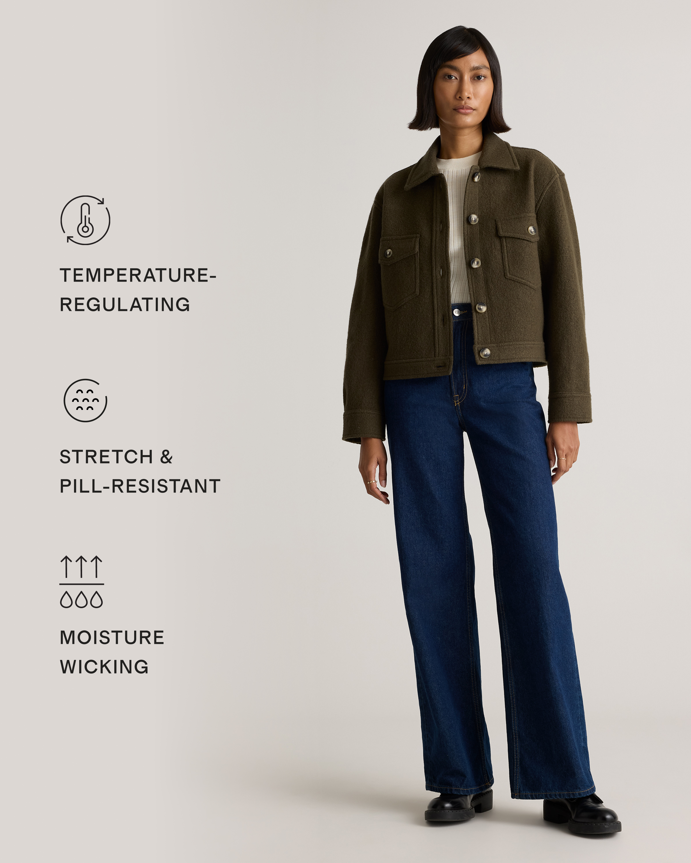 QUINCE Merino Wool Cropped Shirt Jacket